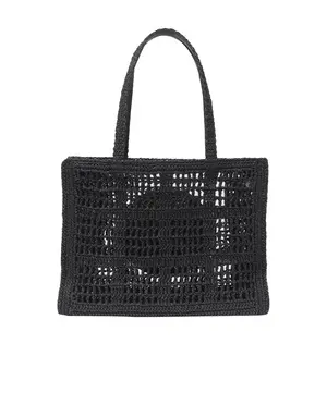Tory Burch Ella Logo Embroidered Crochet Tote Bag - Black