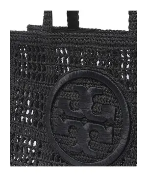Tory Burch Ella Logo Embroidered Crochet Tote Bag - Black