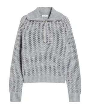 Max Mara Tequila Open-knit Quarter Zip Jumper - Light Gray