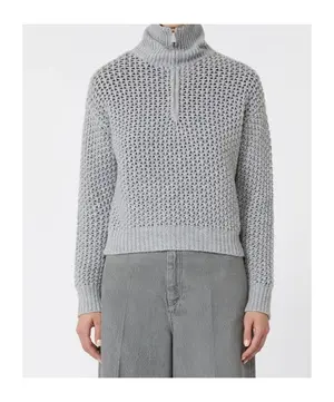 Max Mara Tequila Open-knit Quarter Zip Jumper - Light Gray