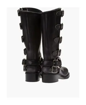 Miu Miu Buckled Knee-high Leather Boots - Black