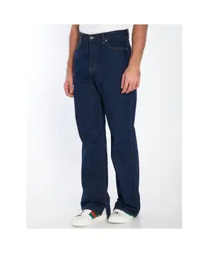 Gucci High-waisted Wide-leg Jeans With Embroidered Detail