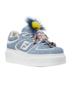 Fendi Match Platform Low-top Sneakers With Denim-effect Print - Light Blue