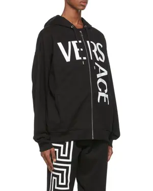 Versace Logo Printed Zip-up Hoodie