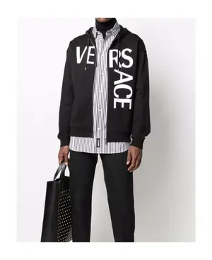 Versace Logo Printed Zip-up Hoodie
