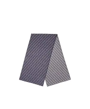 Fendi Ff Logo Jacquard Fringed-edge Scarf - Gray
