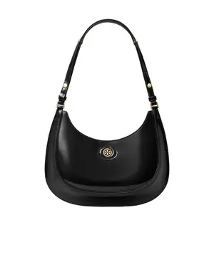 Tory Burch Logo Plaque Zipped Shoulder Bag - Black