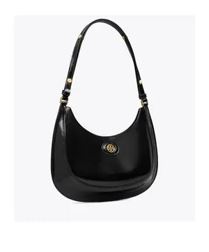Tory Burch Logo Plaque Zipped Shoulder Bag - Black