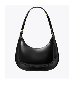 Tory Burch Logo Plaque Zipped Shoulder Bag - Black
