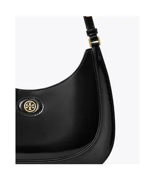Tory Burch Logo Plaque Zipped Shoulder Bag - Black