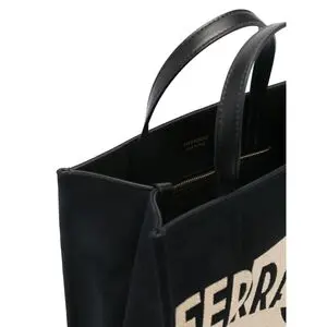 FERRAGAMO Logo-jacquard Raffia Tote Bag - Black