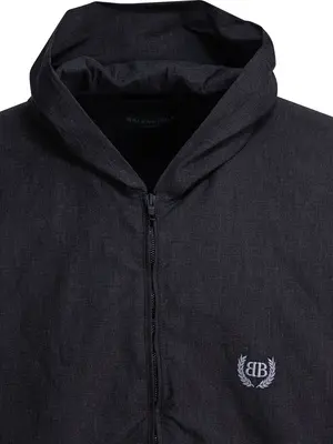 Balenciaga Logo Embroidered Zip-up Hooded Jacket - Black
