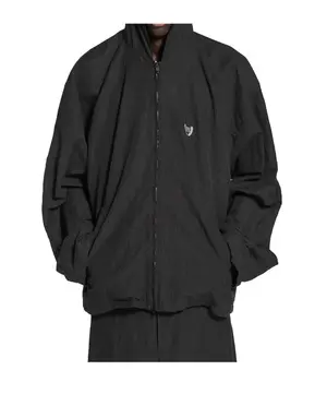 Balenciaga Logo Embroidered Zip-up Hooded Jacket - Black