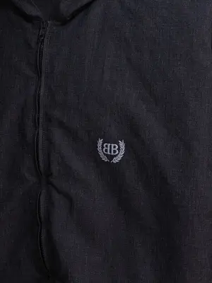 Balenciaga Logo Embroidered Zip-up Hooded Jacket - Black