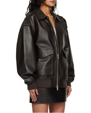 THE FRANKIE SHOP Viper Leather Bomber Jacket - Brown
