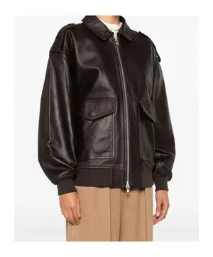 THE FRANKIE SHOP Viper Leather Bomber Jacket - Brown