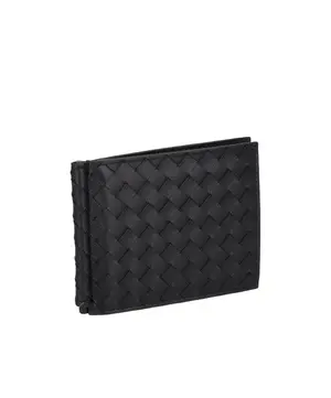 Bottega Veneta Woven Detailed Bi-fold Wallet - Black