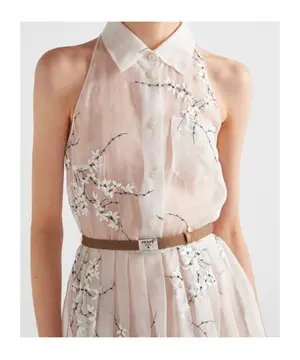Prada Sleeveless Belted Midi Shirt Dress