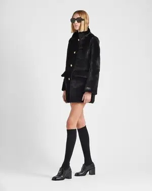 Prada Shearling Fur Coat - Black