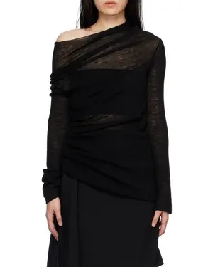ANN DEMEULEMEESTER Draped Turtleneck Long-sleeved Jumper - Black