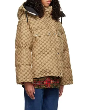 Gucci Gg Cotton Canvas Puffer Jacket - Camel/ebony