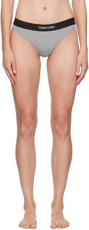 TOM FORD Logo-waistband Stretch Thongs - Gray