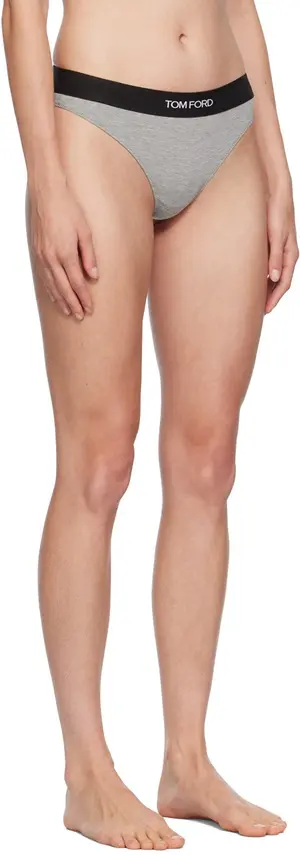 TOM FORD Logo-waistband Stretch Thongs - Gray