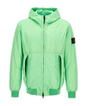 Stone Island Logo Patch Hooded Jacket - Light Green