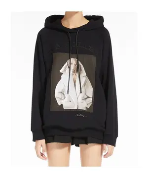 Max Mara Graphic Print Logo Patch Hoodie - Black
