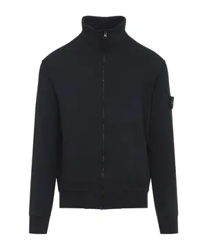 Stone Island Logo Patch Zip-up Sweatshirt - Blue