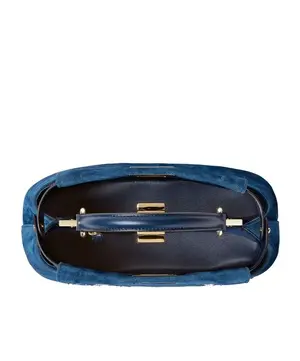 Fendi Mini Peekaboo Floral-embroidered Denim Tote Bag