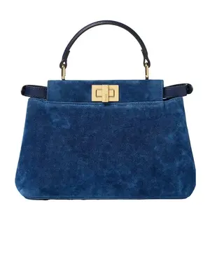 Fendi Mini Peekaboo Floral-embroidered Denim Tote Bag