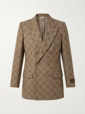 Gucci Gg Pattern Double-breasted Blazer - Gray