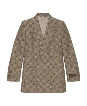 Gucci Gg Pattern Double-breasted Blazer - Gray