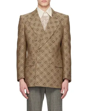 Gucci Gg Pattern Double-breasted Blazer - Gray