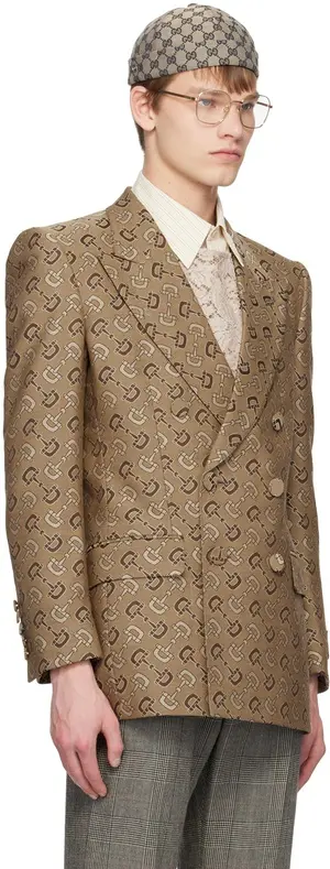 Gucci Gg Pattern Double-breasted Blazer - Gray