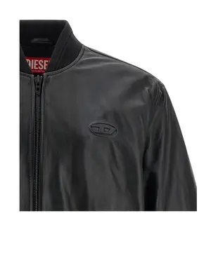 DIESEL® L-type Leather Bomber Jacket With Embossed Logo