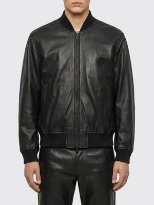 DIESEL® L-type Leather Bomber Jacket With Embossed Logo