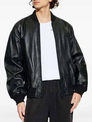 DIESEL® L-type Leather Bomber Jacket With Embossed Logo