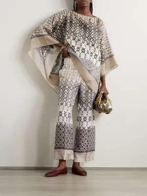 Brunello Cucinelli Geometric-print Silk Trousers
