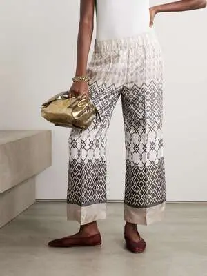 Brunello Cucinelli Geometric-print Silk Trousers