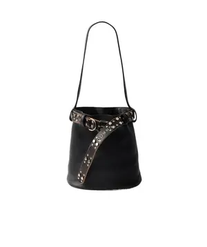 Prada Stud Embellished Belt Bucket Bag - Black