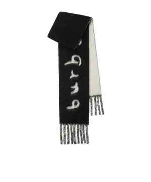 Burberry Reversible Logo Jacquard Fringed Scarf - Black