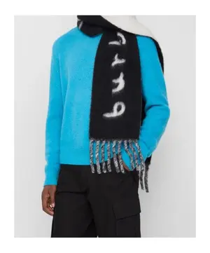 Burberry Reversible Logo Jacquard Fringed Scarf - Black