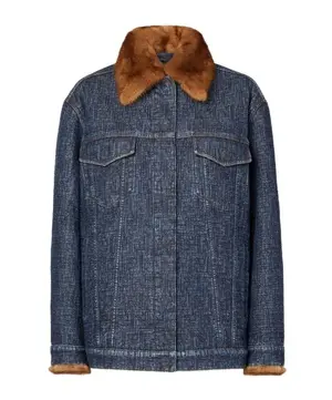 Fendi Quilted Ff Denim Jacket With Fur Trim