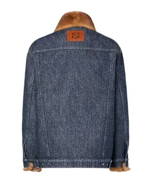 Fendi Quilted Ff Denim Jacket With Fur Trim
