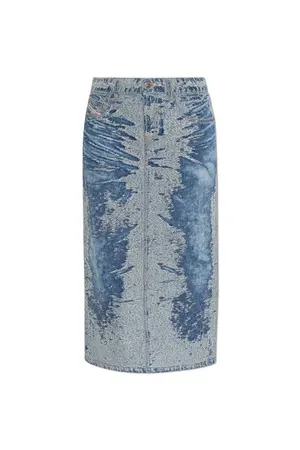 DIESEL® De-skye-s Distressed Denim Midi Skirt