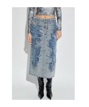 DIESEL® De-skye-s Distressed Denim Midi Skirt