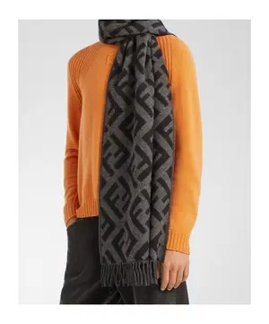 Fendi Logo Jacquard Fringed Scarf