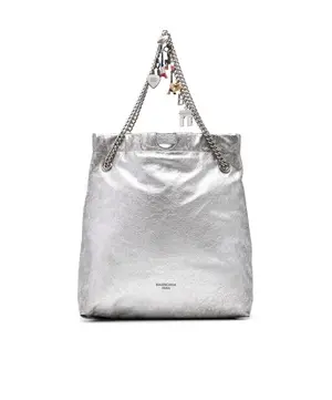 Balenciaga Crush Charm Detailed Medium Tote Bag - Silver